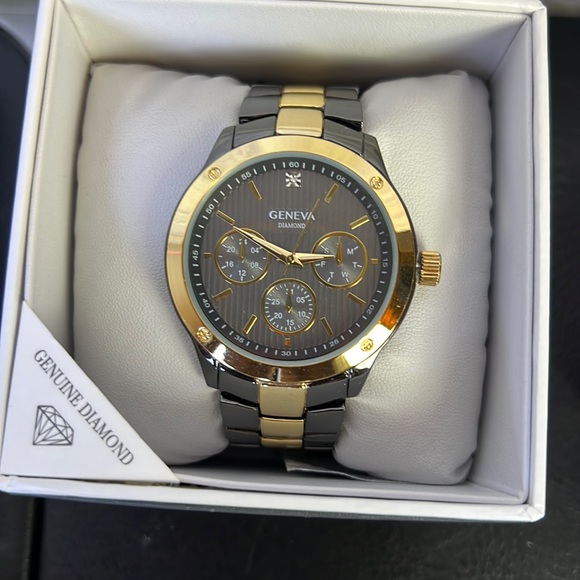 Geneva | Accessories | Mens Geneva Two Tone Diamond Accent Dial ...